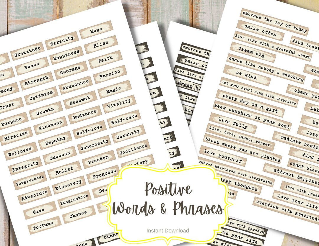 Positive Words & Phrases, Digital Words, Embellishments for Junk ...