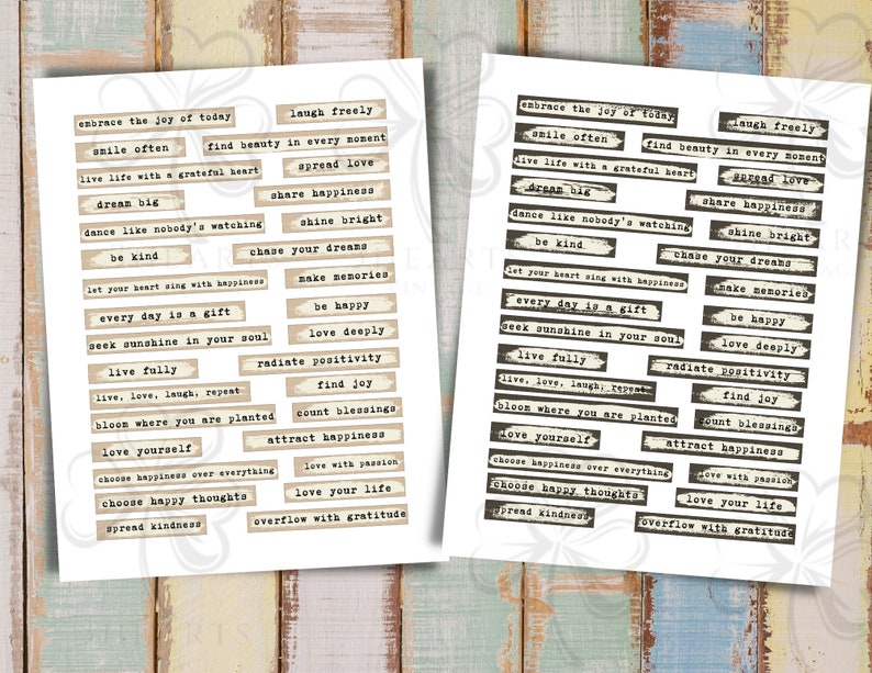 Positive Words & Phrases, Digital Words, Embellishments for Junk ...