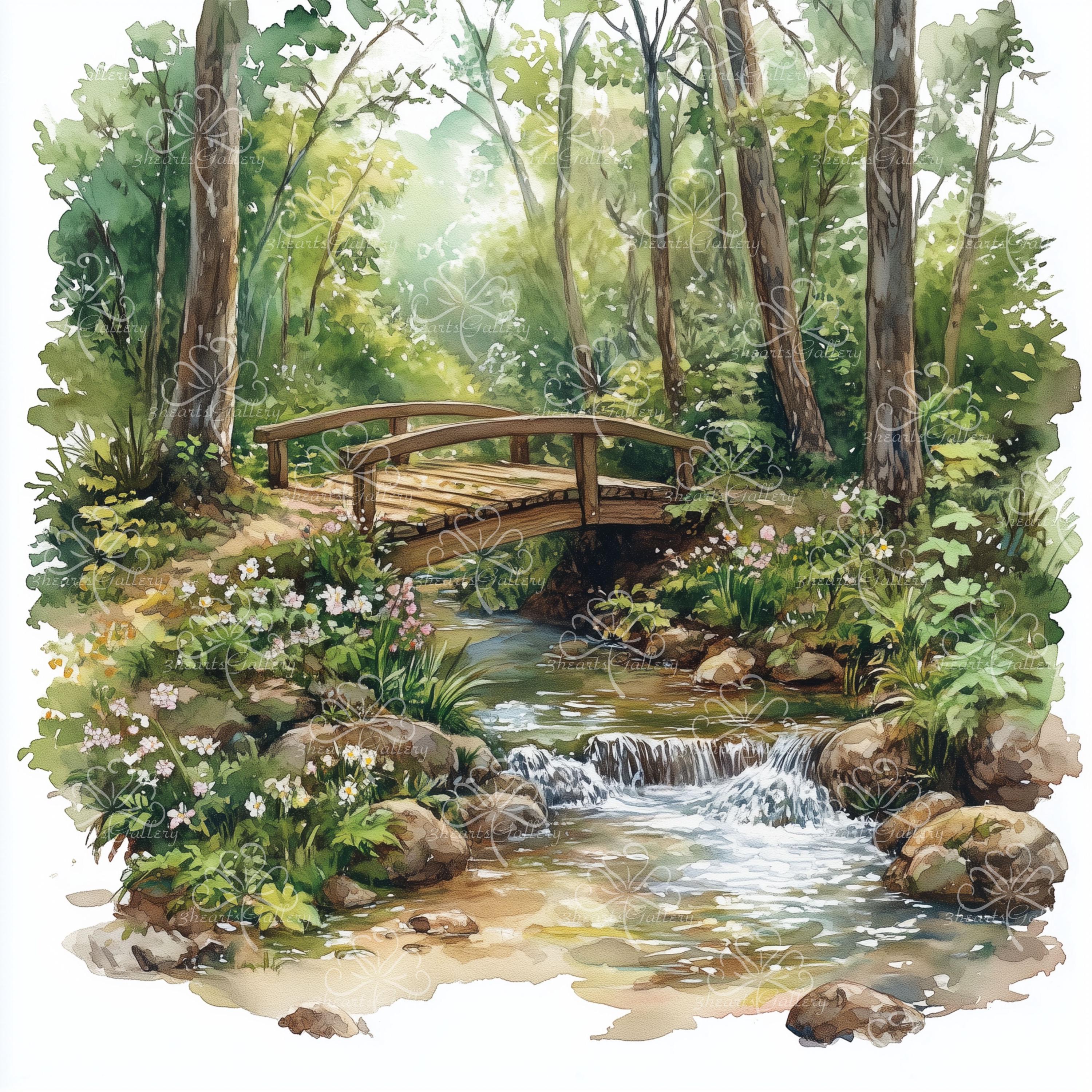 18 Wooden Footbridge Clipart | Spring Bridge Illustration Design ...