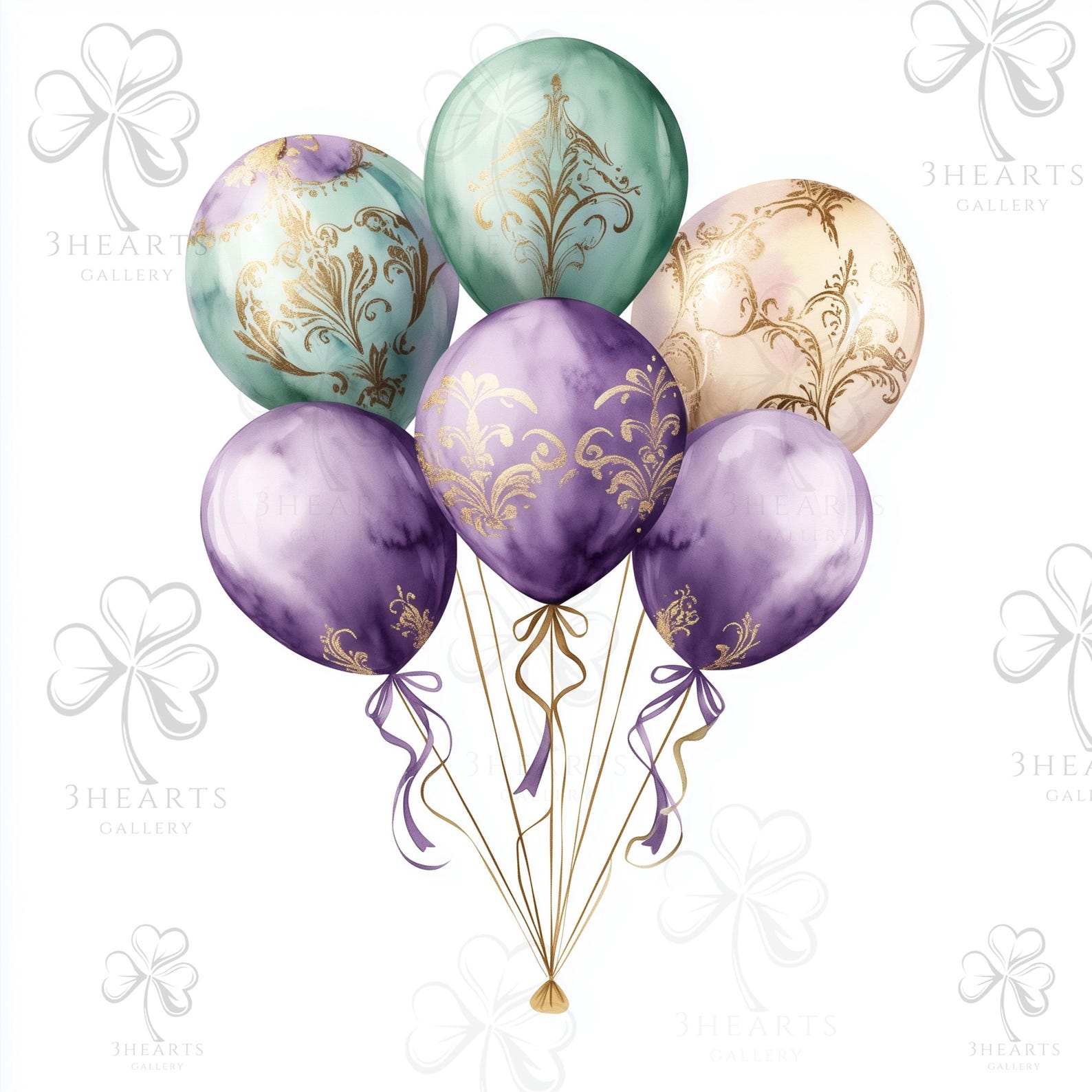 20 Mardi Gras Balloon Bouquet Clipart, Watercolor Mardi Gras, Happy ...