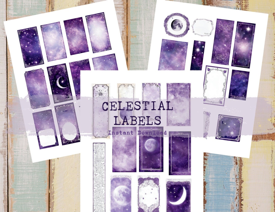 Celestial Labels, Junk Journal, Galaxy Stars, Fussy Cut, Digital Label ...