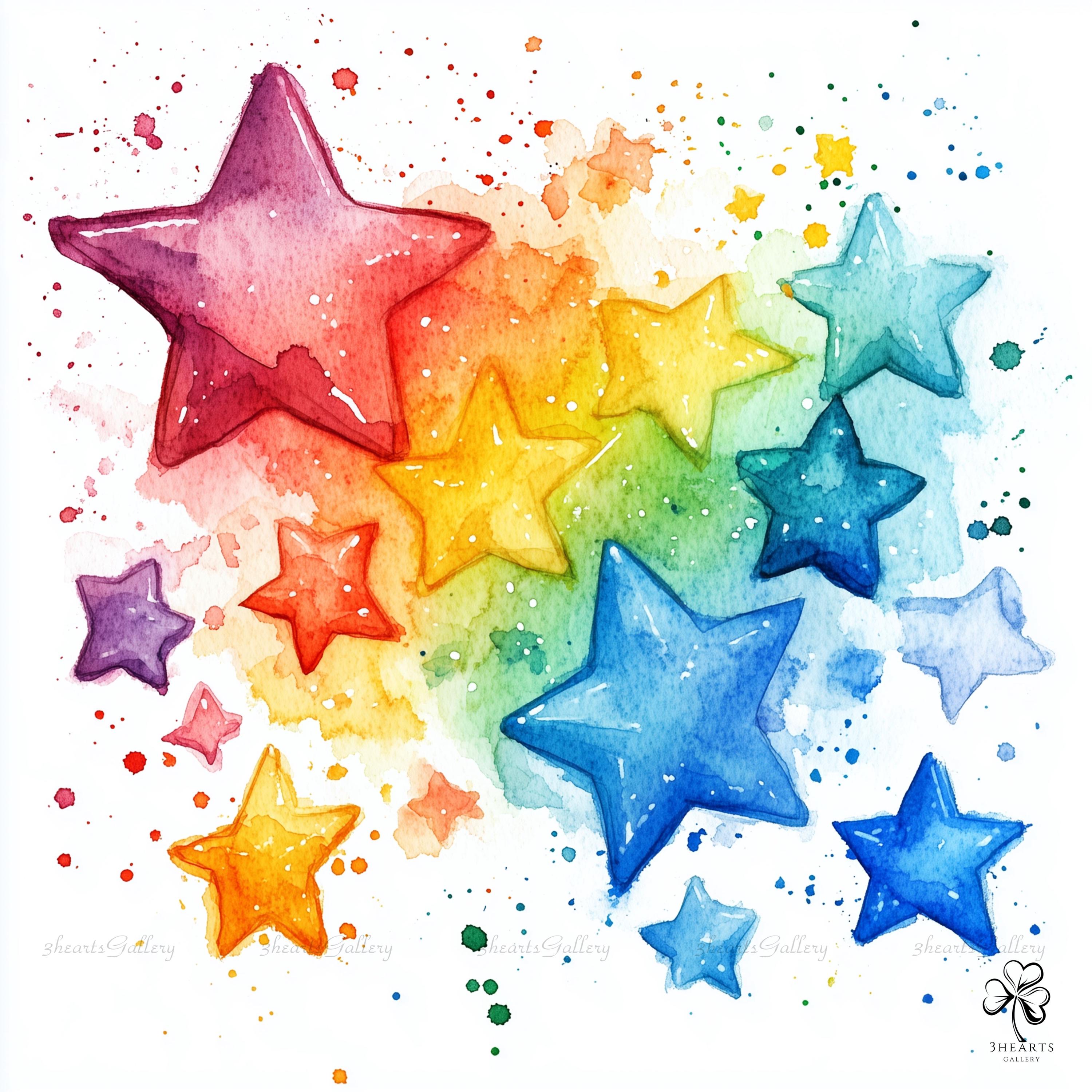 23 Watercolor Rainbow Star Clipart: Pride Month Clipart, Summer Season ...