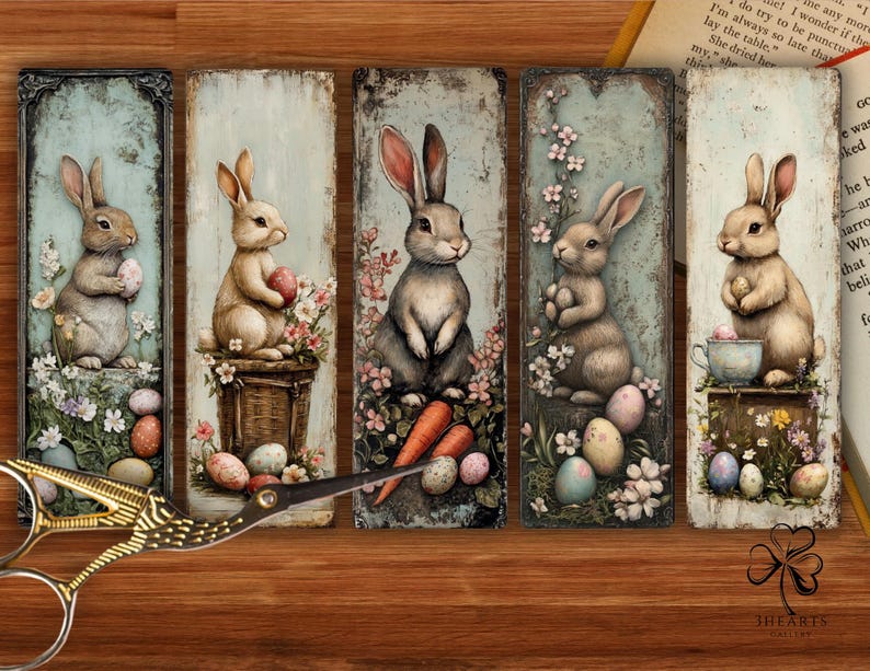 10 Easter Bunnies Printable Bookmarks, Download JPG Bookmark Sheets ...