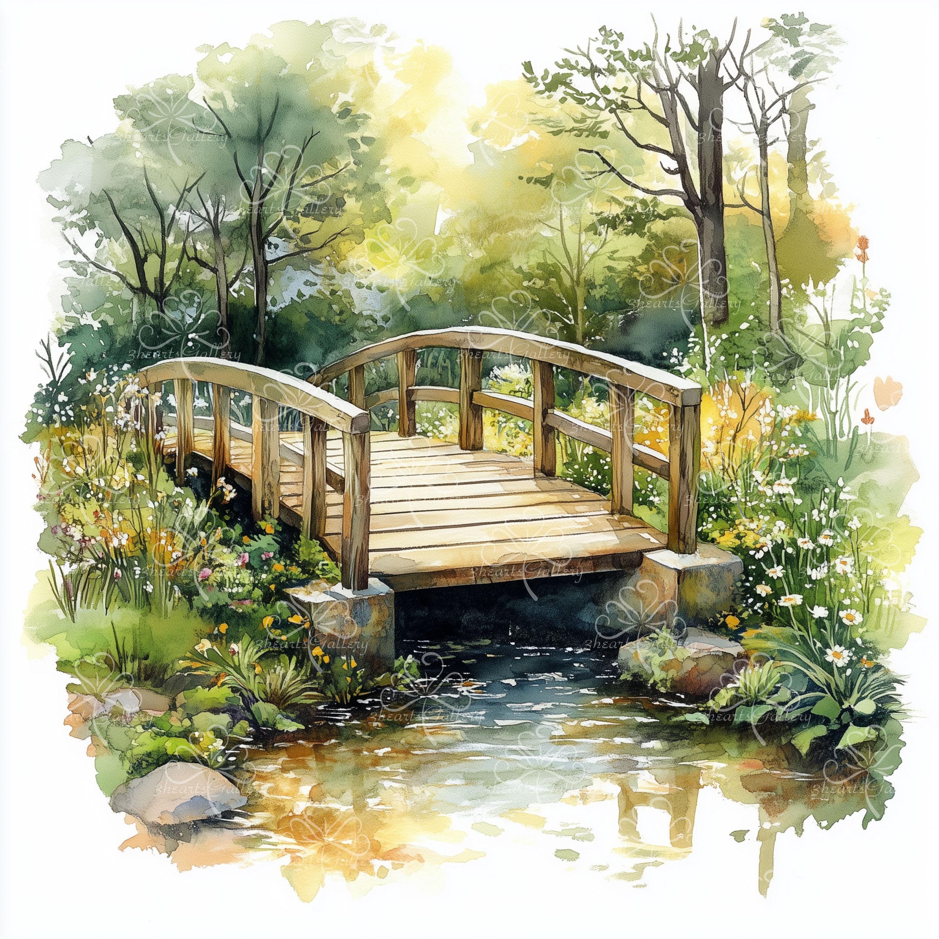 18 Wooden Footbridge Clipart | Spring Bridge Illustration Design ...