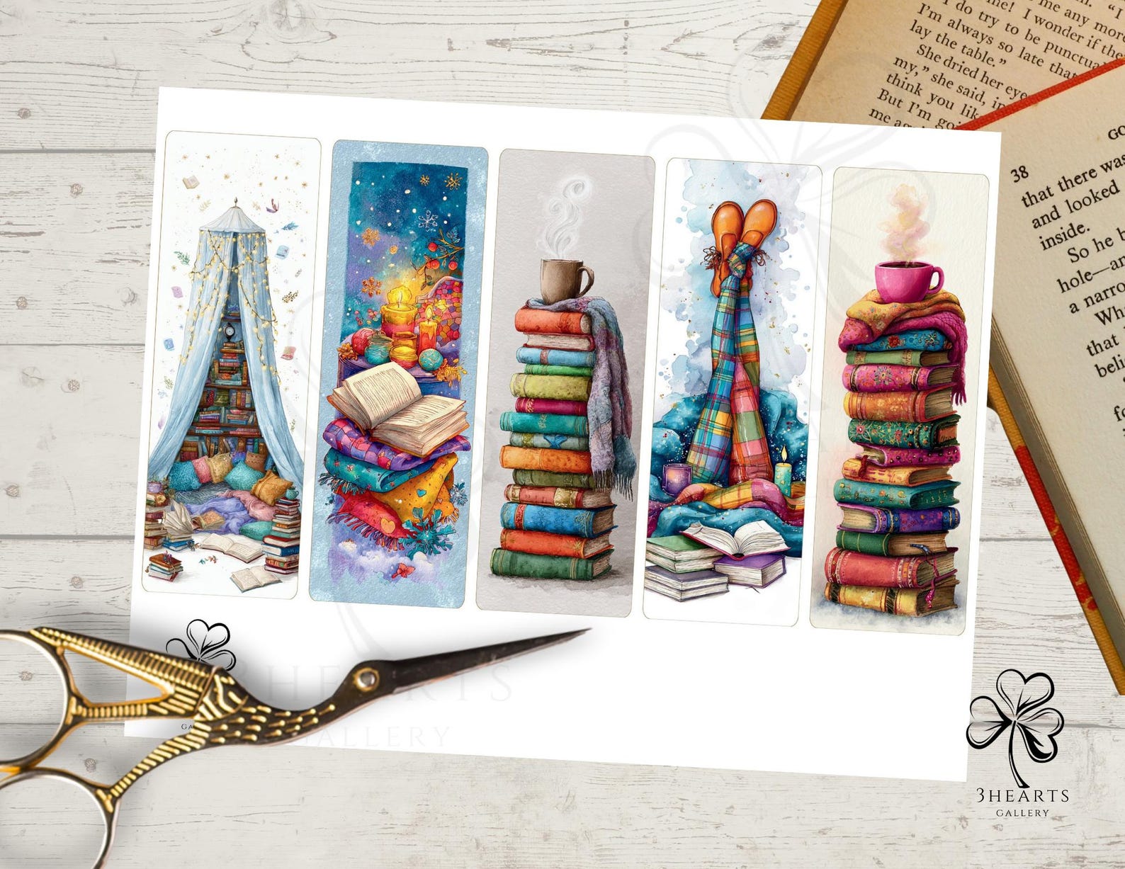 Whimsical Cozy Books Printable Bookmarks Digital Downloads 15 ...