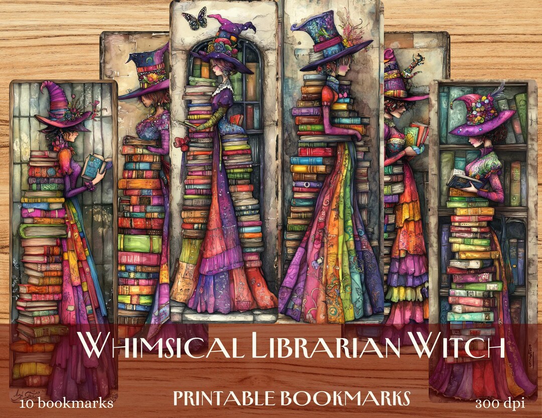 10 Librarian Witch Printable Bookmarks | Digital Download JPG Bookmark ...