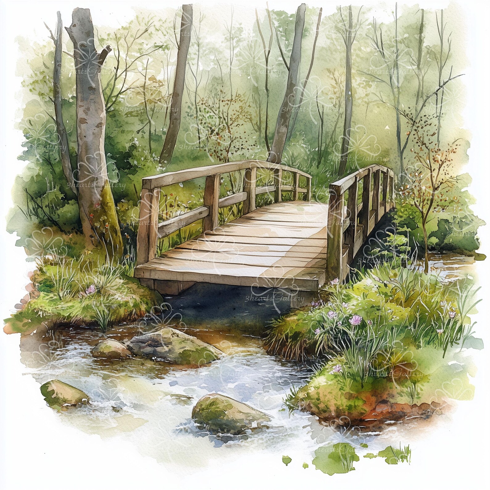 18 Wooden Footbridge Clipart | Spring Bridge Illustration Design ...
