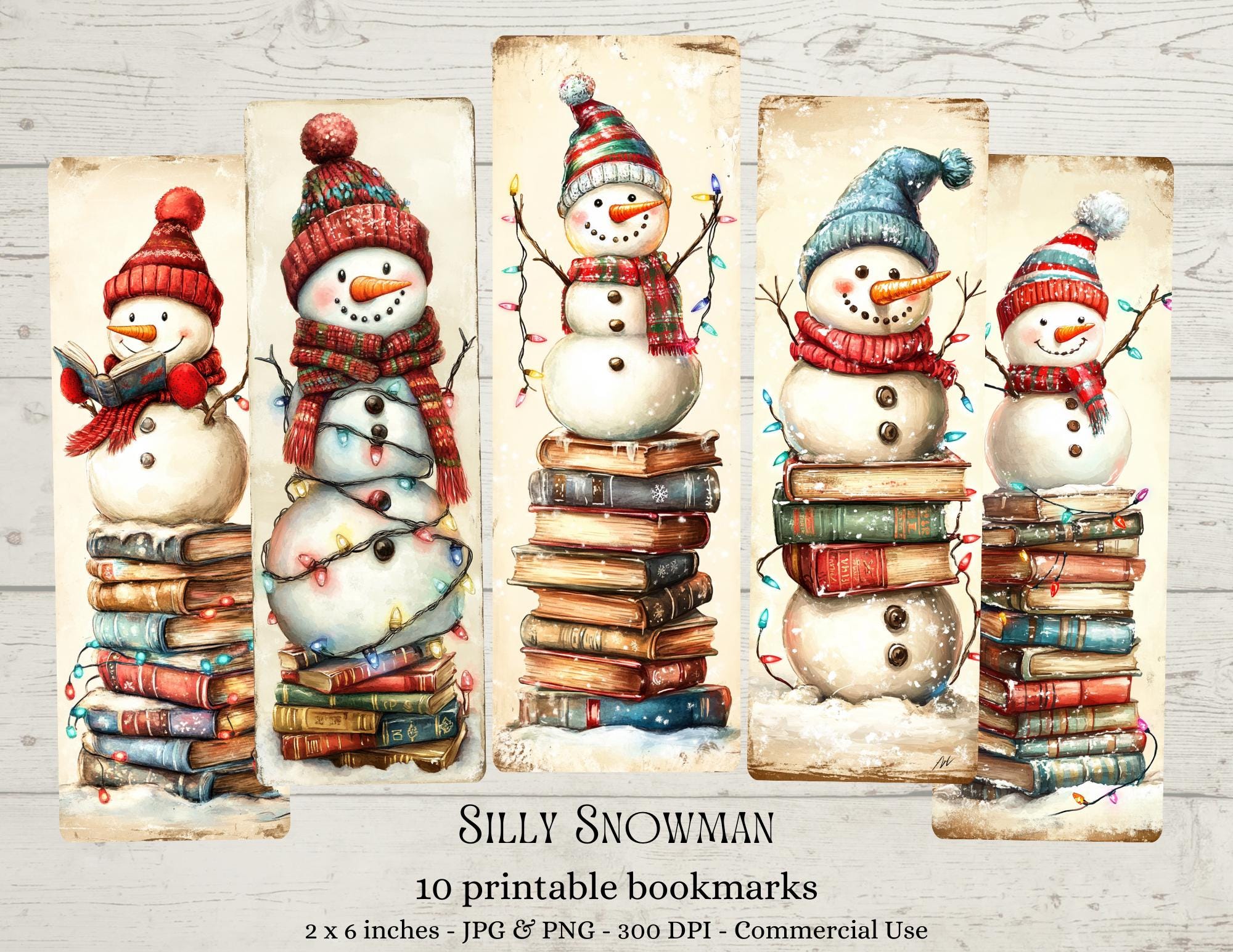 10 Silly Bookworm Snowmen Printable Bookmarks, Digital Download JPG ...