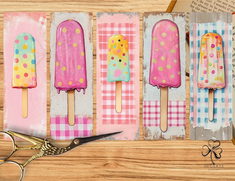 Summer Polka Popsicle Printable Bookmarks, 10 JPG Quirky Colorful Ice ...