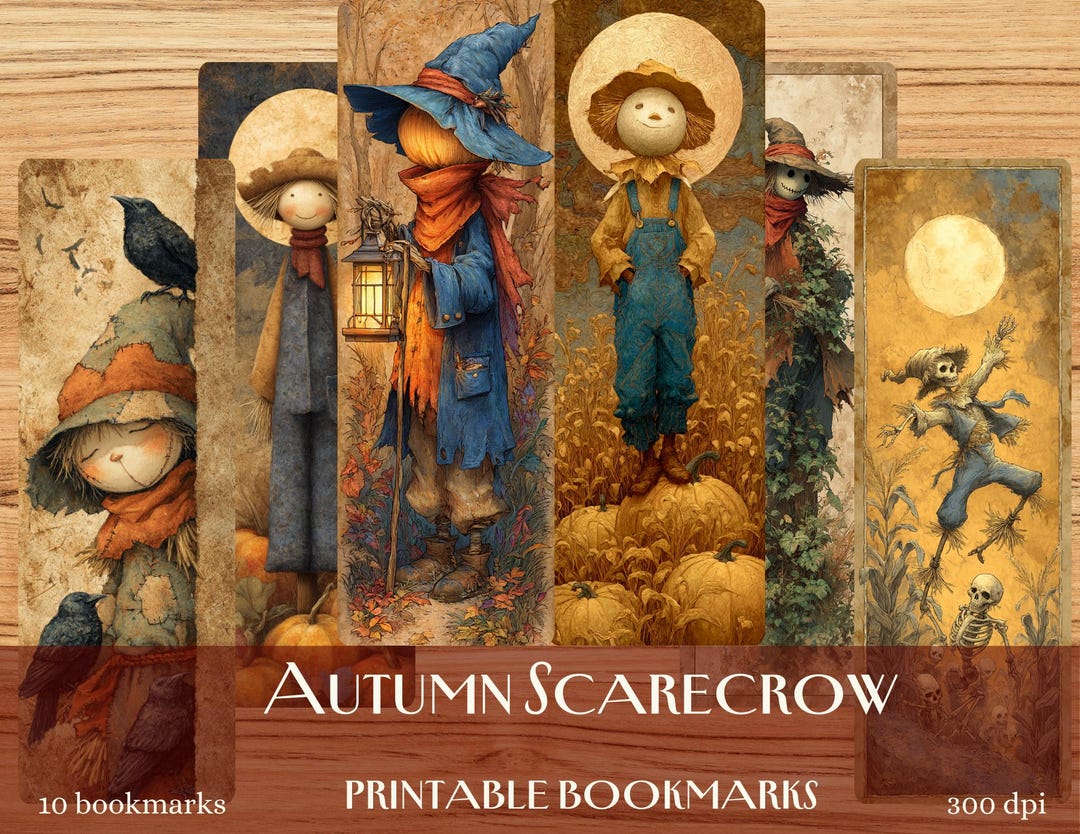 10 Autumn Scarecrow Printable Bookmarks, Digital Download JPG PNG ...