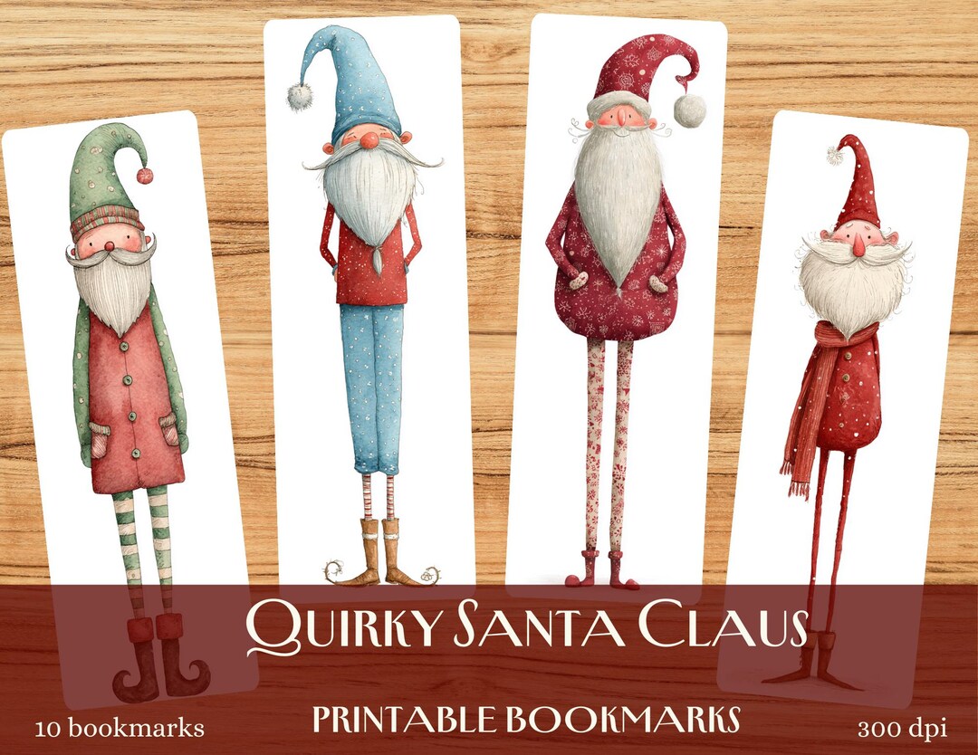Quirky Santa Bookmarks Printable Bookmark, Digital Downloads 10 PNG ...