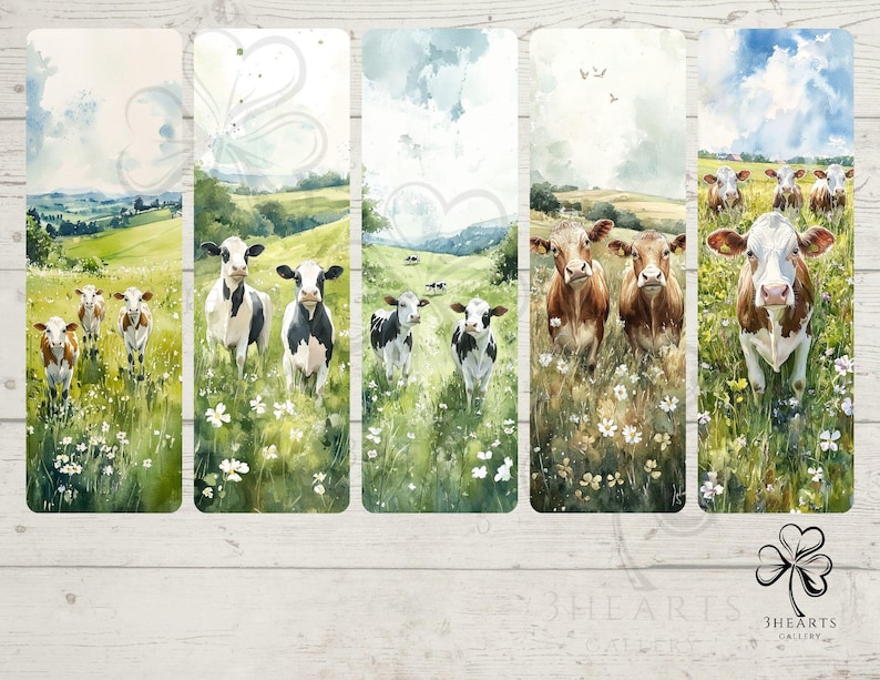 Farm Cows Printable Bookmarks : Spring Watercolor Animals Digital ...