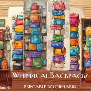 10 Whimsical Backpacks Printable Bookmarks, Digital Download JPG ...