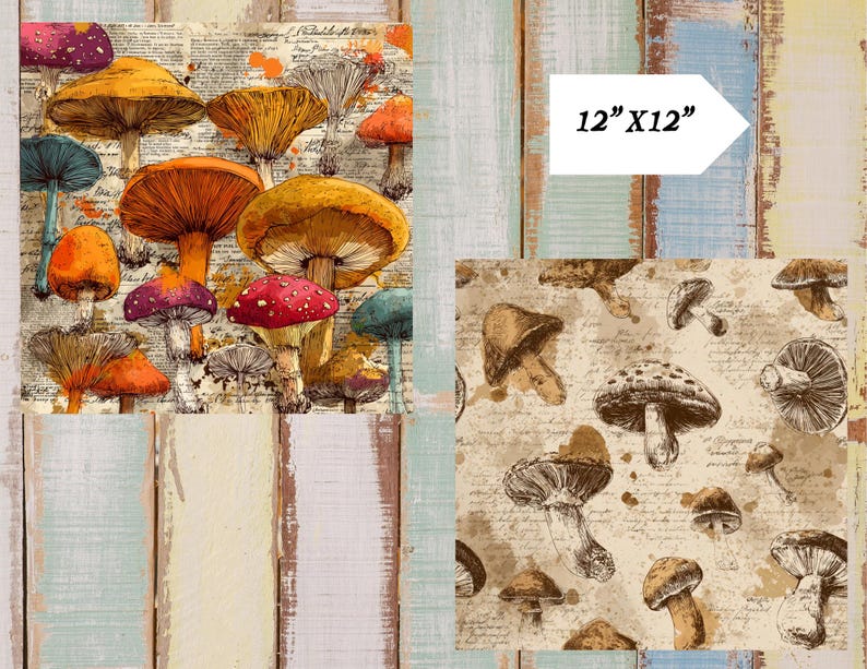 Vintage Mushroom Digital Paper Set: Fall Scrapbook, Junk Journal (PDF ...