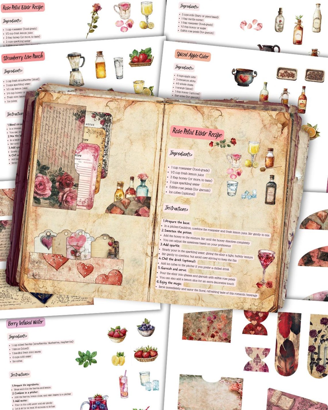 Valentine's Day Love Potions Junk Journal Printable Kit Digital ...