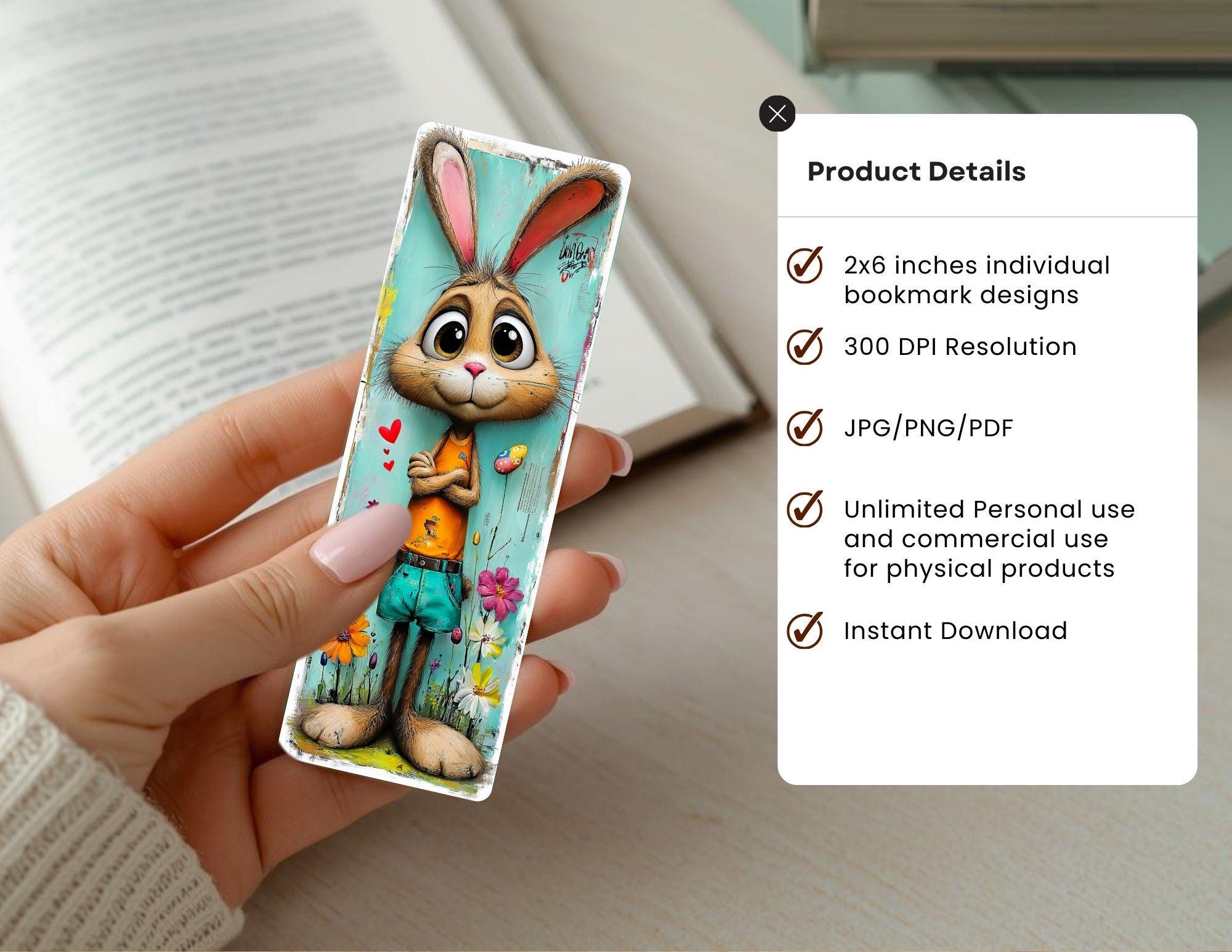 Easter Bunny Mix Media Printable Bookmarks, Download JPG Bookmark ...