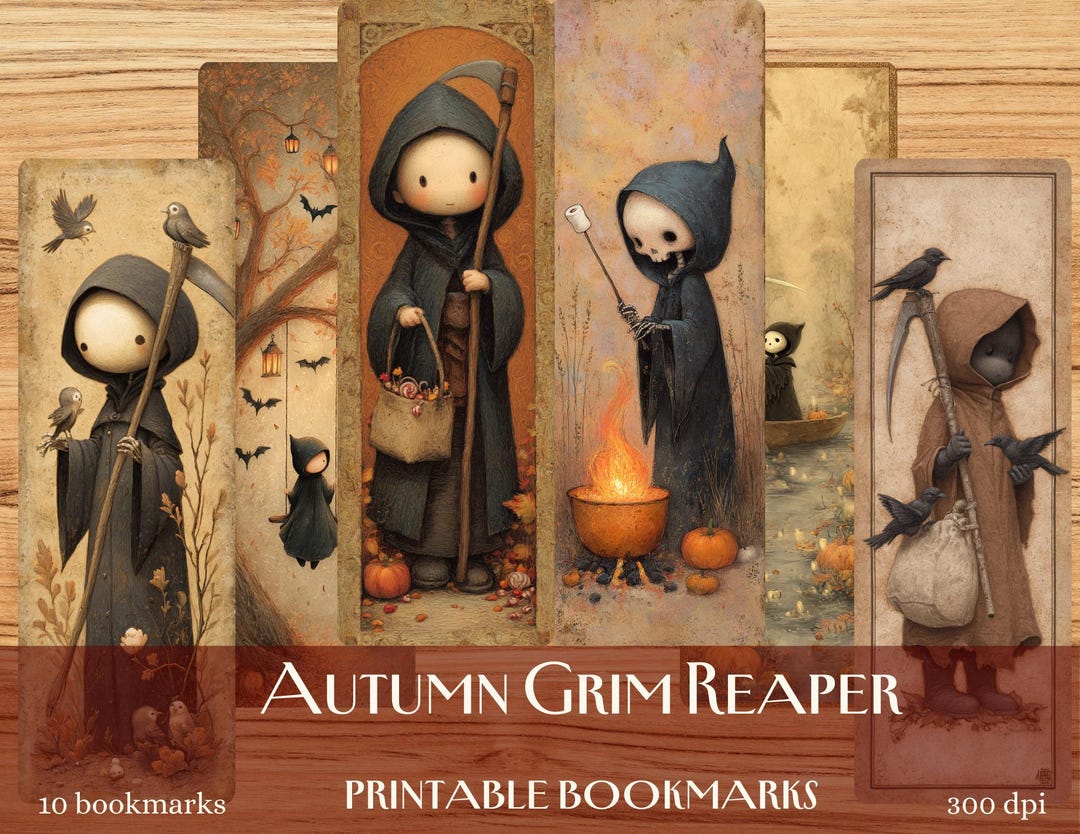 10 Autumn Grim Reaper Printable Bookmarks, Digital Download JPG PNG ...