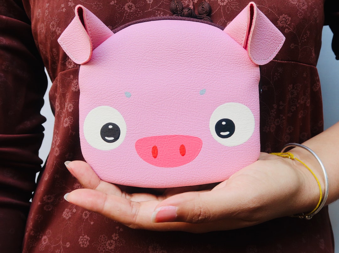 Pink Pig Coin Purse.hand Painted Bag Small Synthetic Leather ,zipper ...
