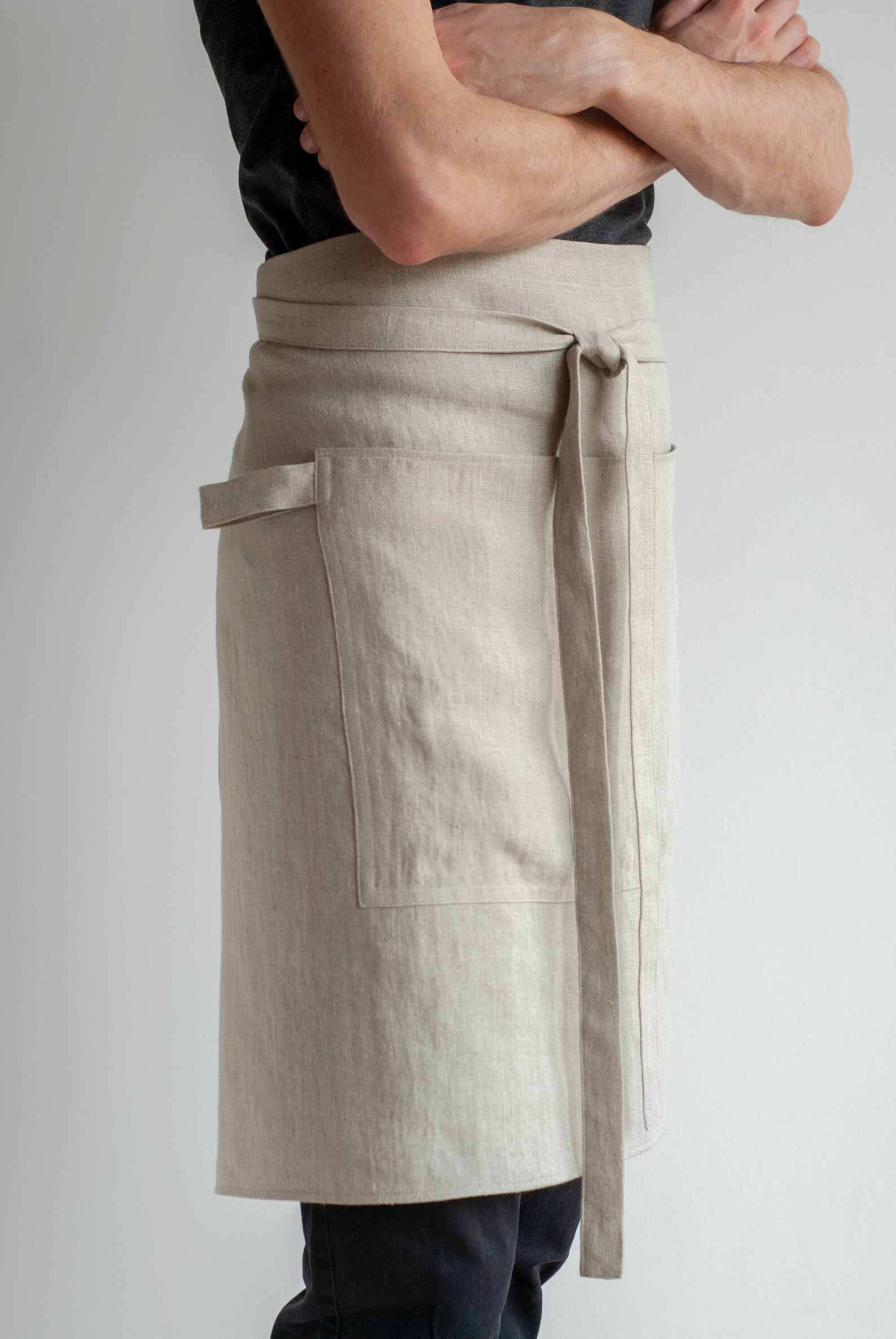 Short Waist Apron Unisex Linen Apron Natural Linen Apron - Etsy