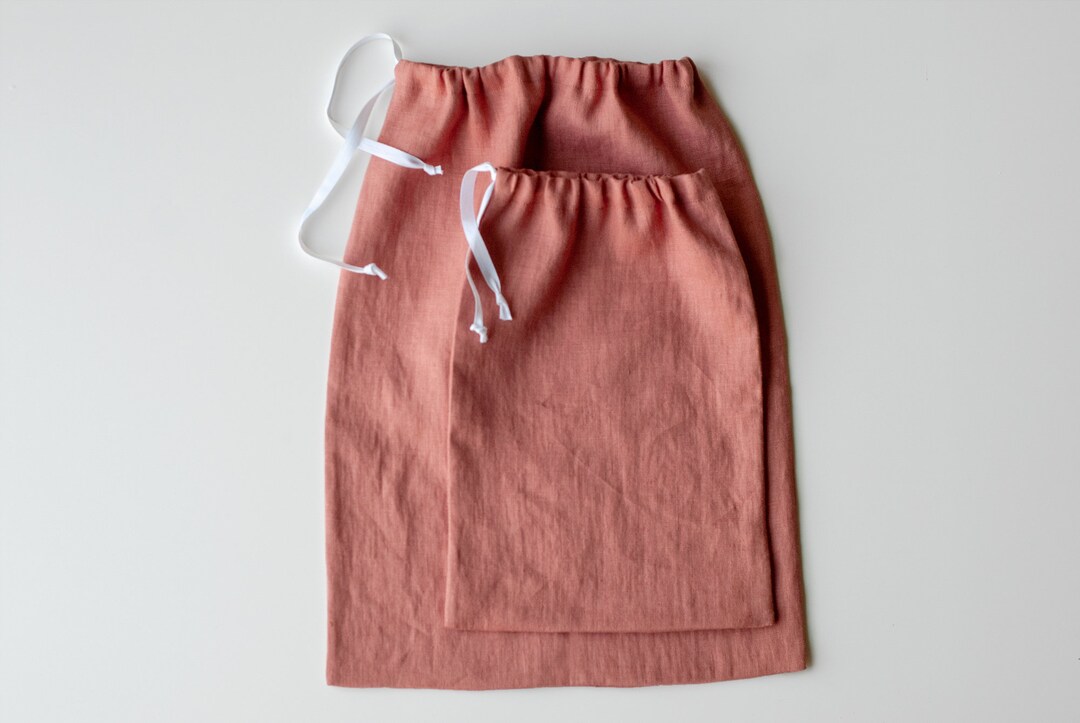 Set of 2 Drawstring Linen Bags, Storage Bag, Drawstring Bag, Linen Bags ...