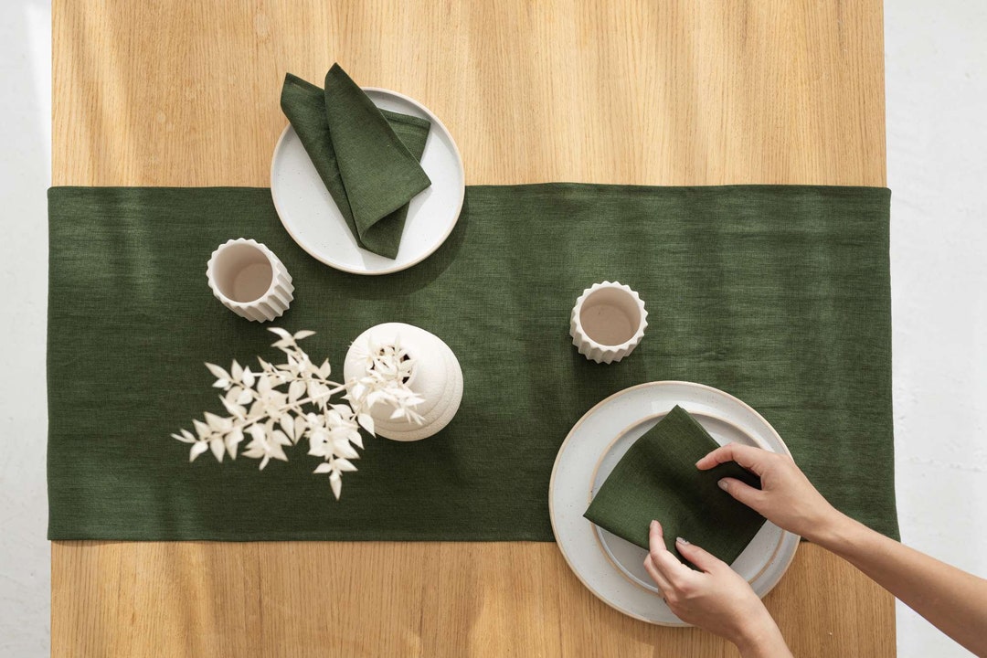 Forest Green Table Runner, Linen Table Runners, Table Runner, Long ...
