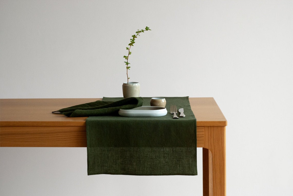 Forest Green Table Runner Linen Table Runners Soft Table | Etsy