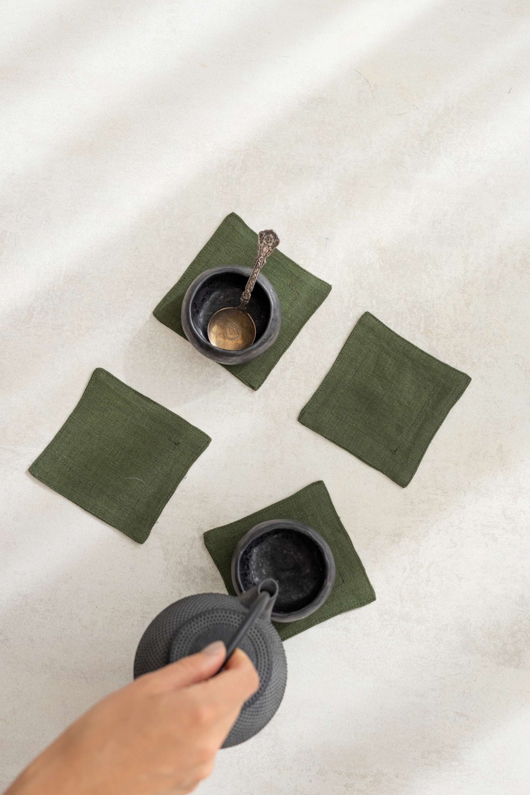 Double Layer Linen Coaster, Linen Mug Coasters, Soft Linen Coasters ...