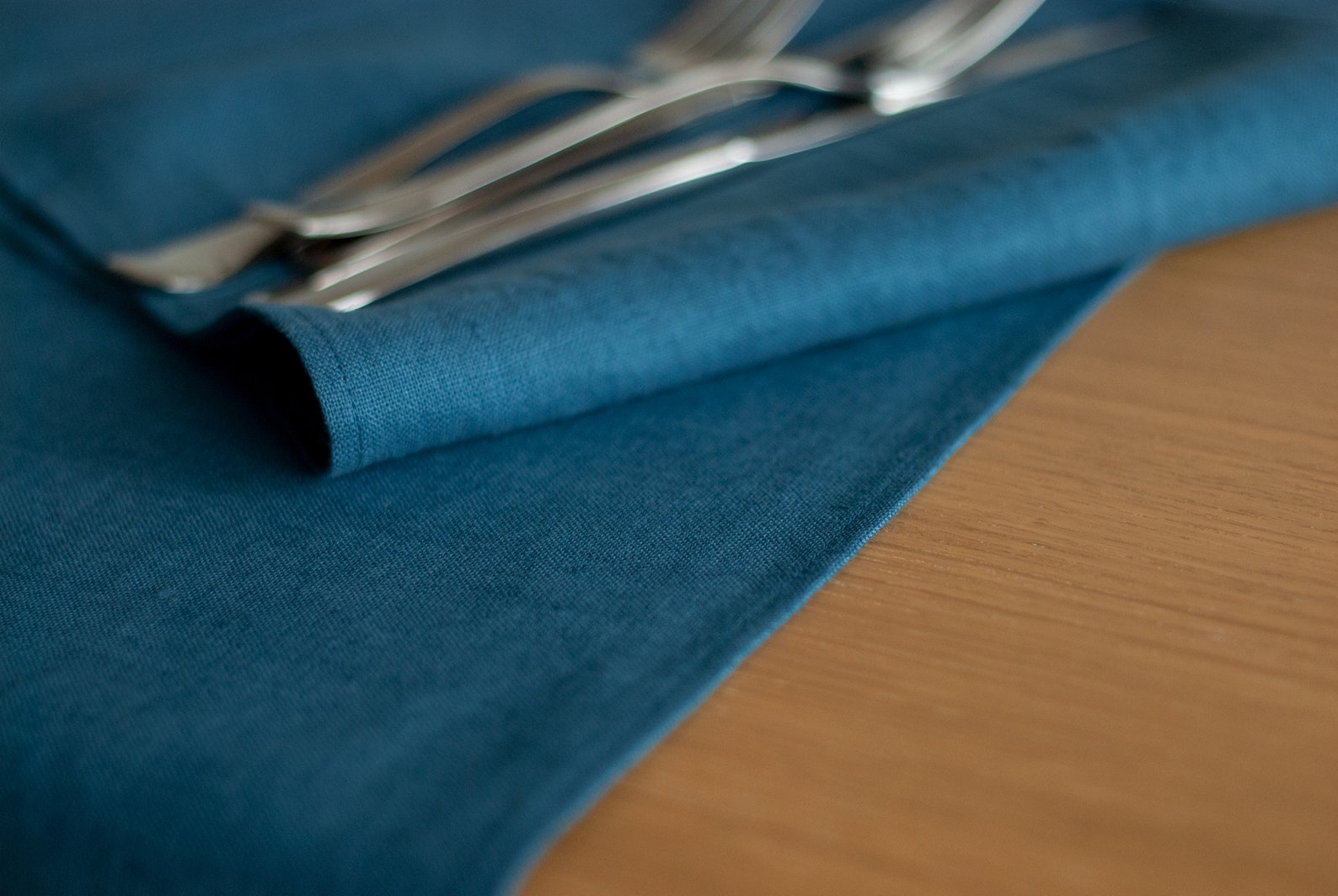 Table Runner, Blue Linen Table Runner, Washed Linen Table Runner, Short ...