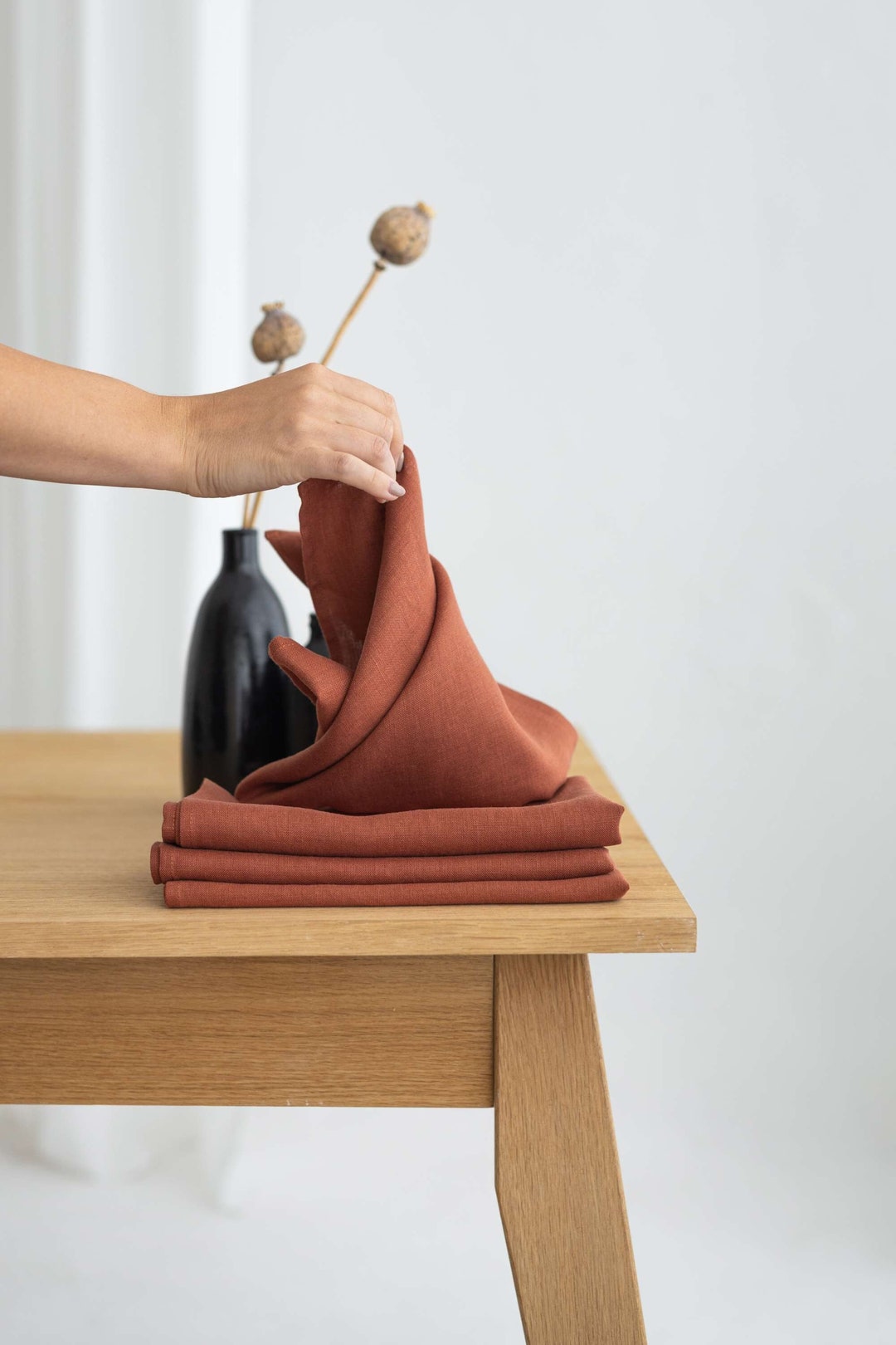 Luncheon Napkins, Rust Linen Napkins, Reusable Napkins, Stone Washed ...