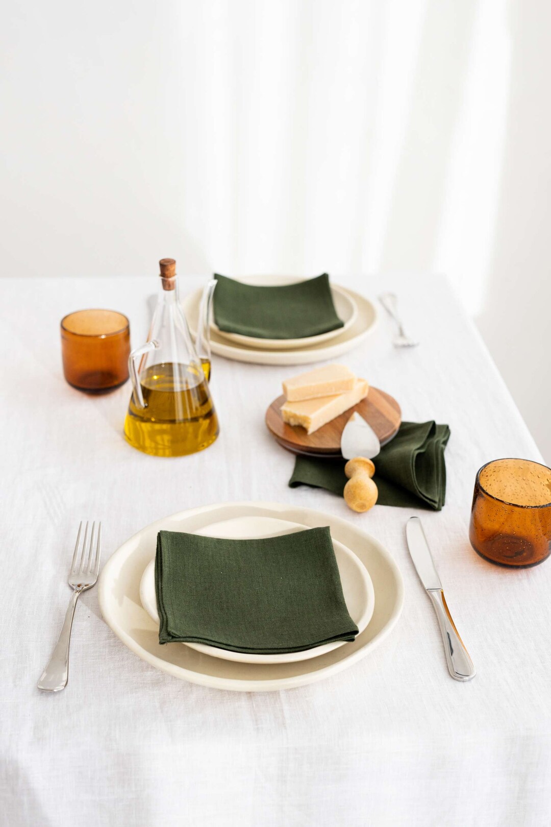 Green Linen Napkins, Washed Linen Napkins, Zero Waist Napkins, Linen ...