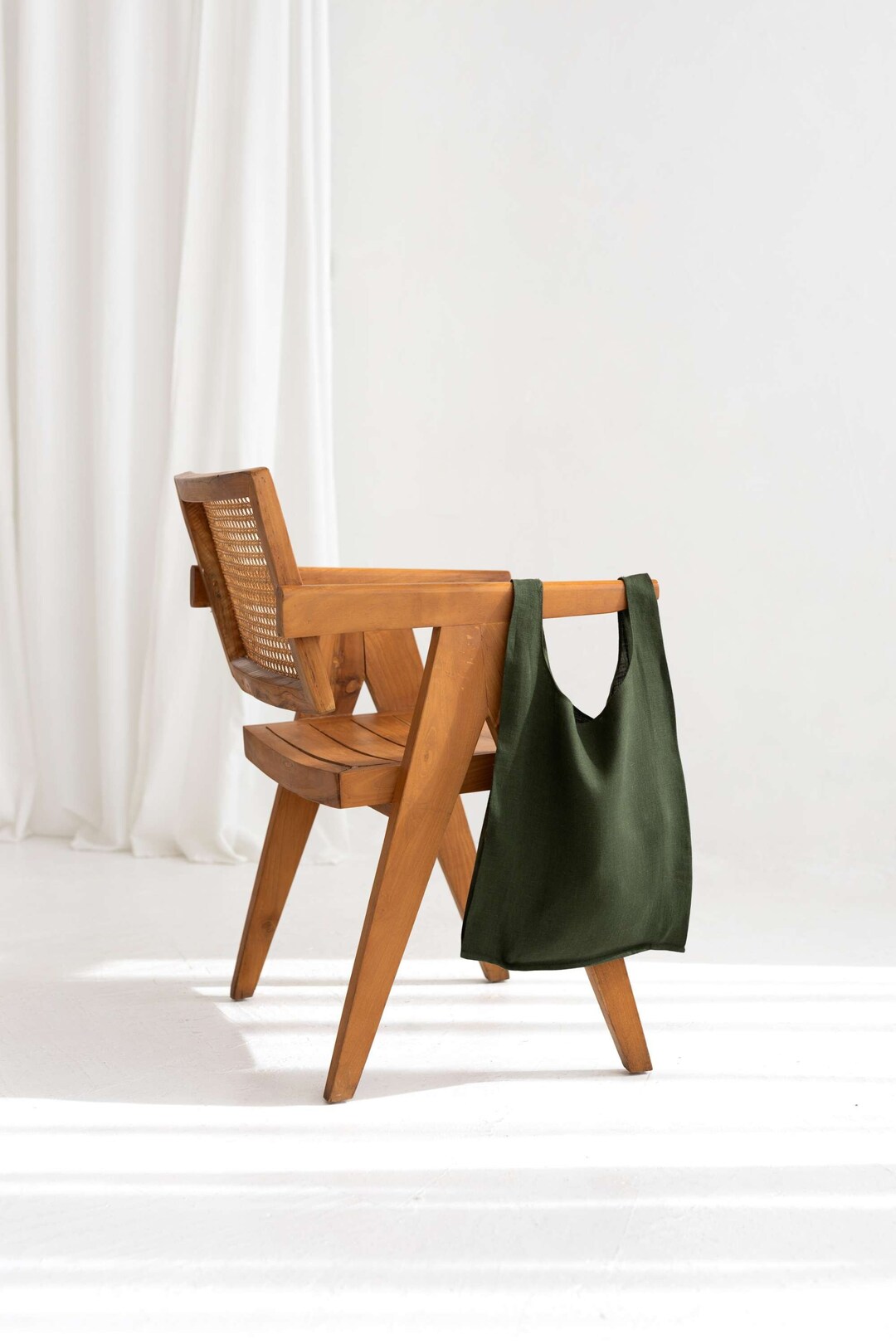 Shoulder Grocery Bag, Marker Bag, Foldable Shopping Bag, Green Linen ...