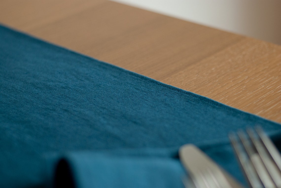 Table Runner, Blue Linen Table Runner, Washed Linen Table Runner, Short ...