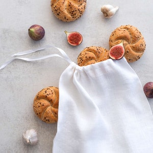 Organic Linen Produce Bag, White Linen Drawstring Bags, Food Storage ...