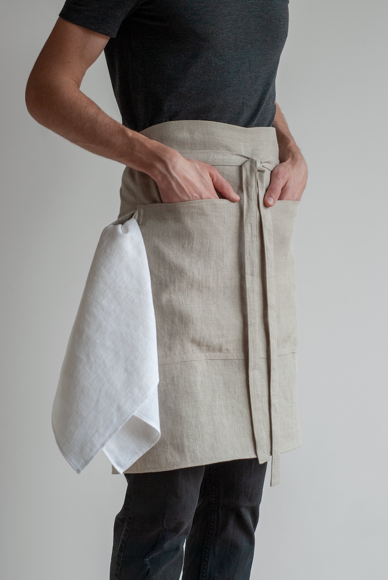 Short Waist Apron Unisex Linen Apron Natural Linen Apron - Etsy