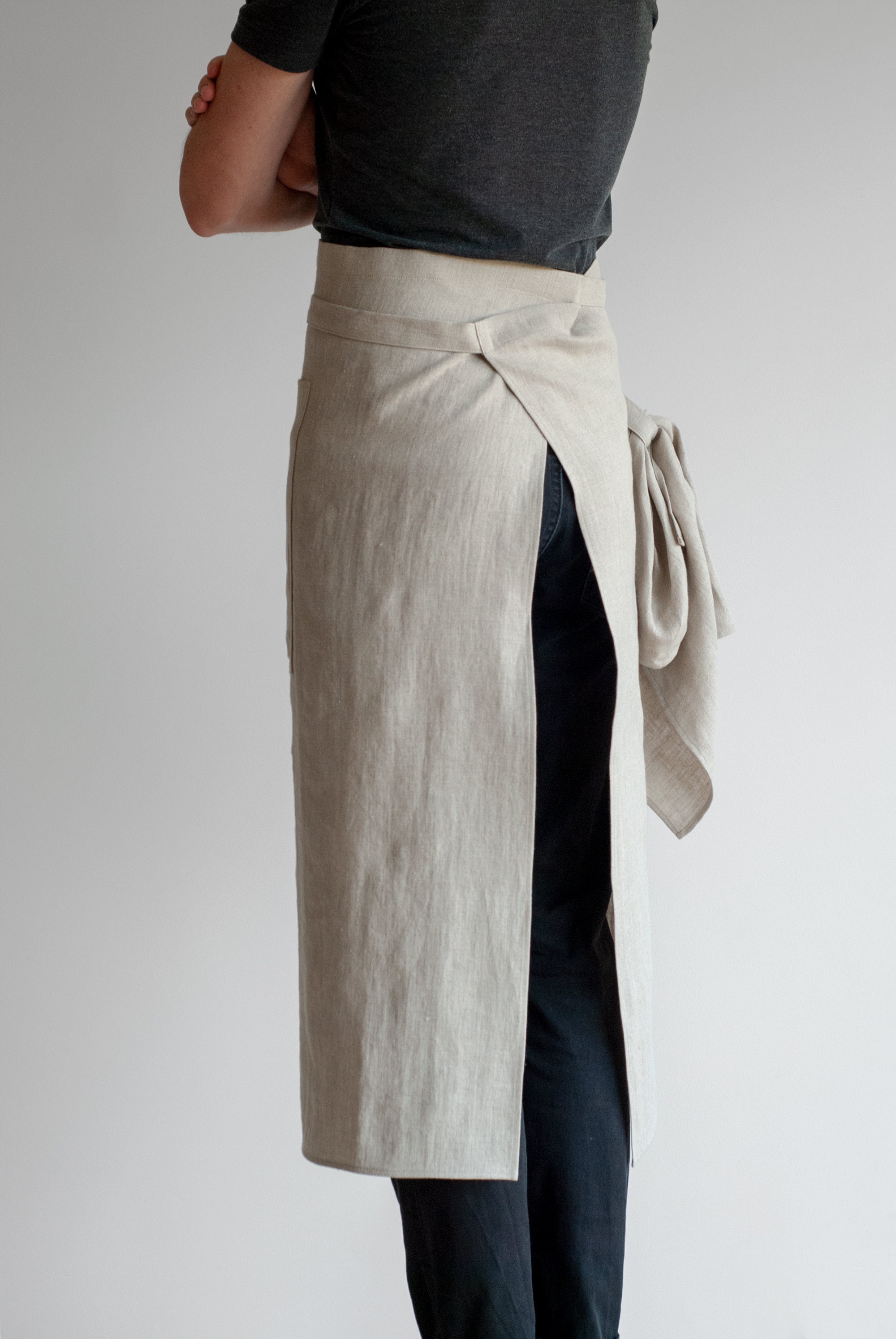 Long Half Apron, Garçon Linen Apron, Linen Bistro Apron, Kitchen Apron ...