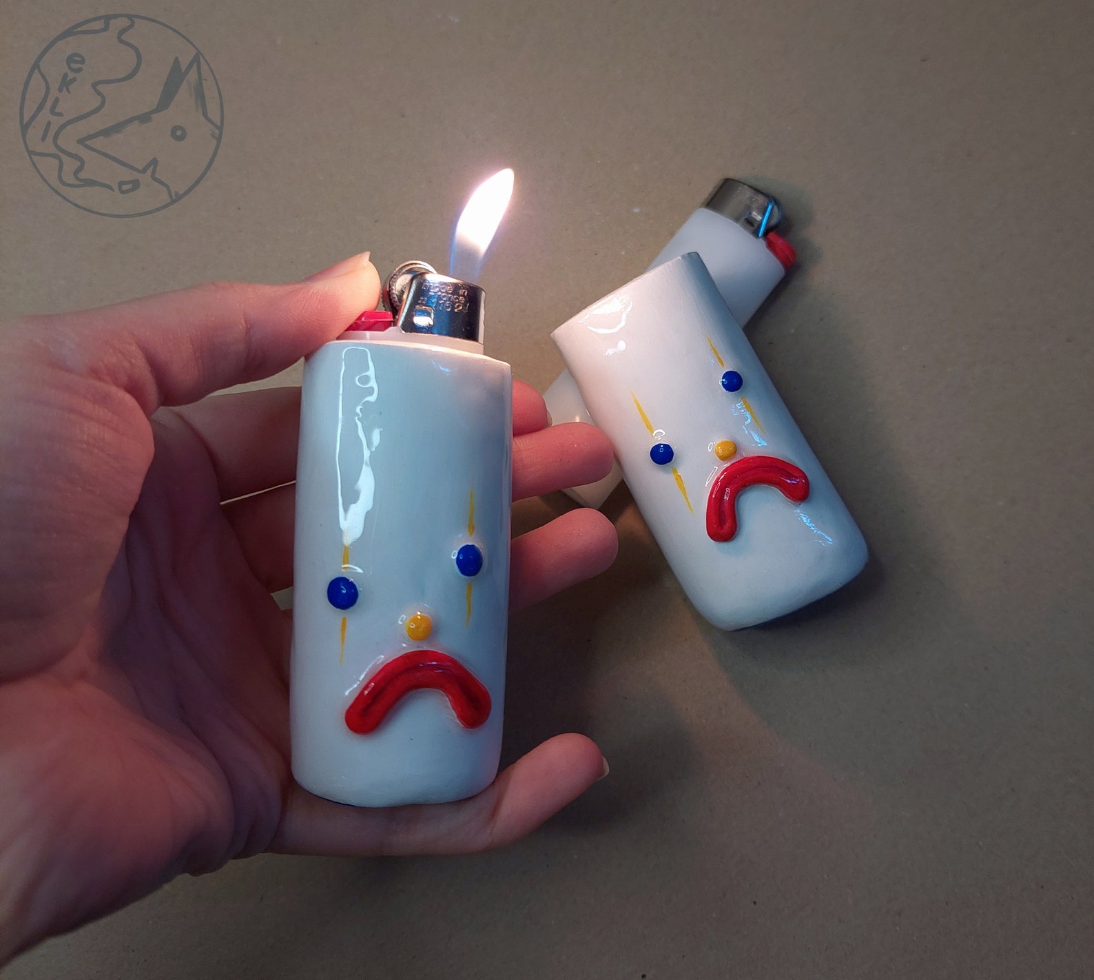 Sad Clown Clay Lighter Case/holder/decor/sleeve for Bic Maxi, Clipper ...