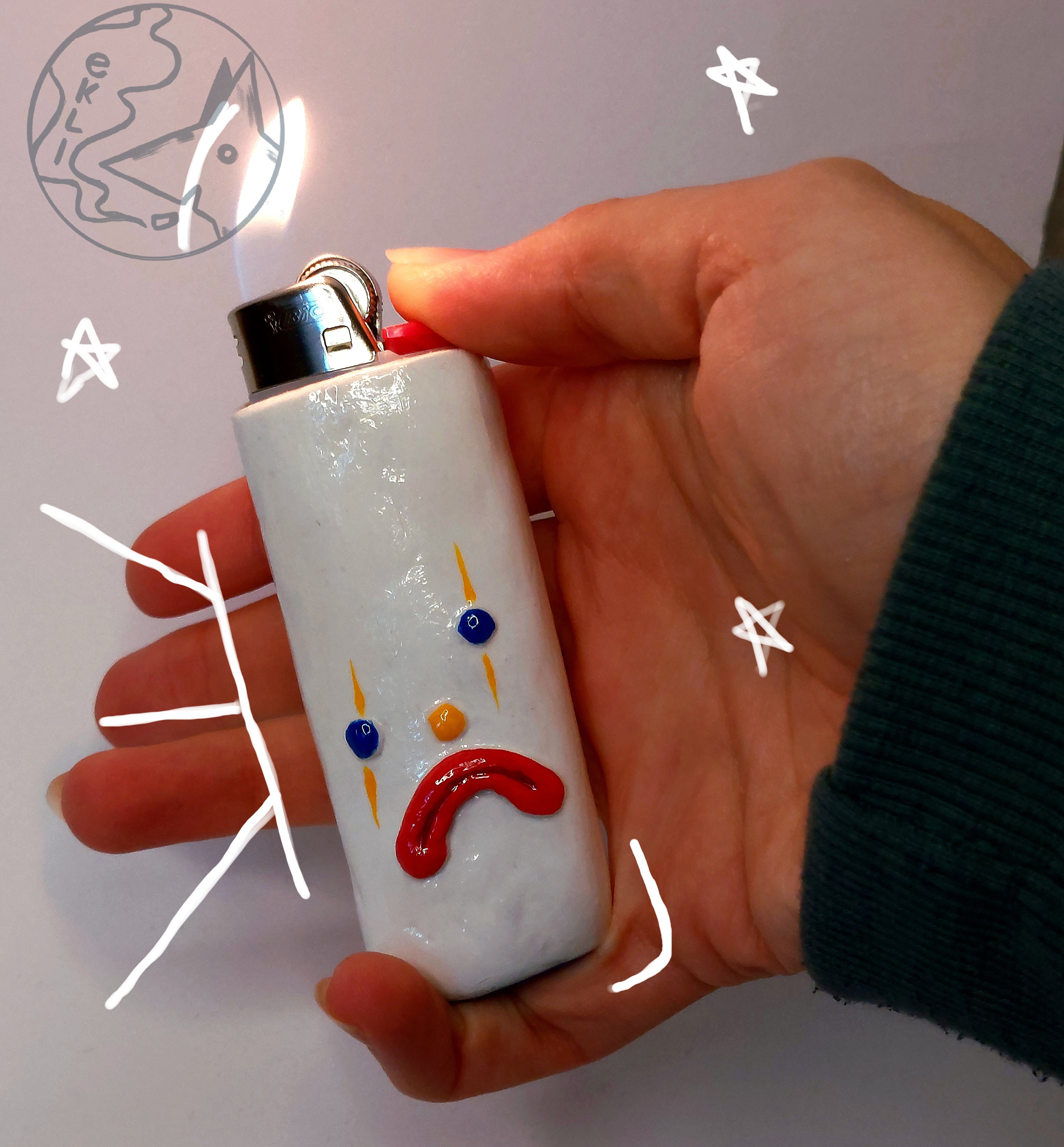 Sad Clown Clay Lighter Case/holder/decor/sleeve for Bic Maxi, Clipper ...