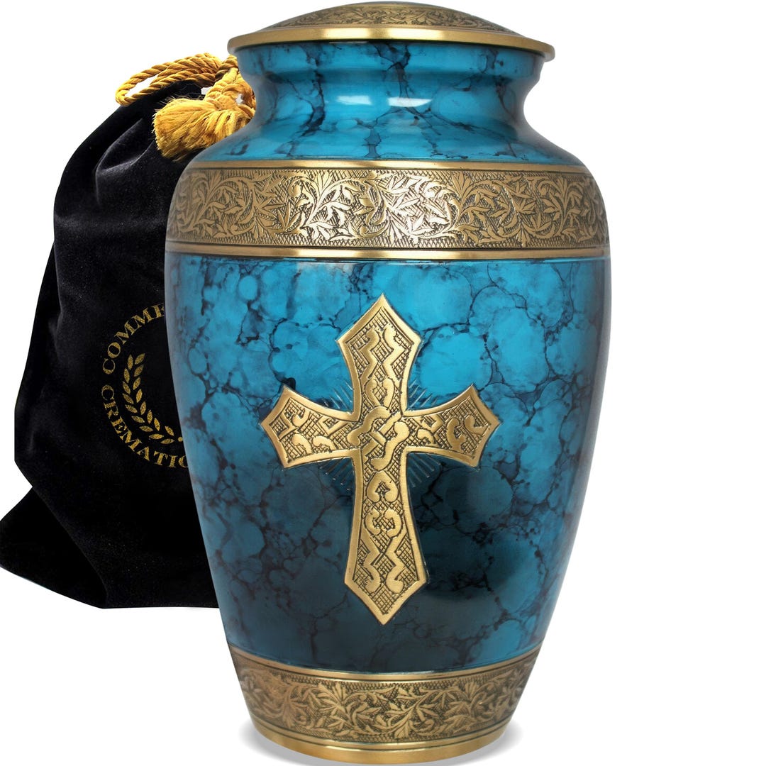 Blue Cross Cremation Urn: Hand Engraved Catholic Christian Tribute - Etsy