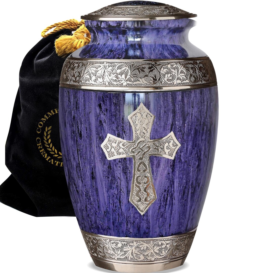 Purple Cross Cremation Urn: Hand-engraved Religious Memorial - Etsy