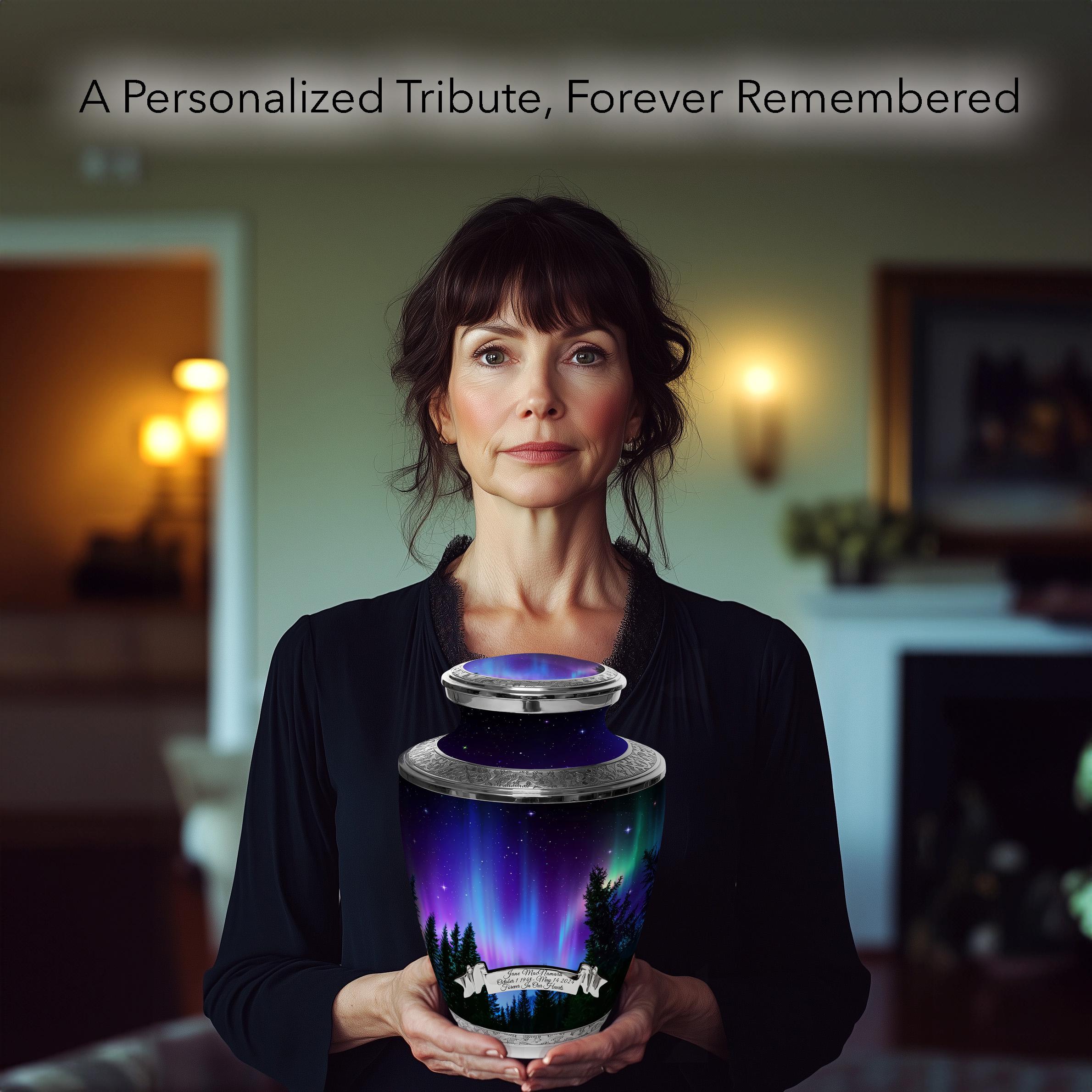 Northern Lights Cremation Urn: Hand-engraved Aurora Borealis Memorial ...