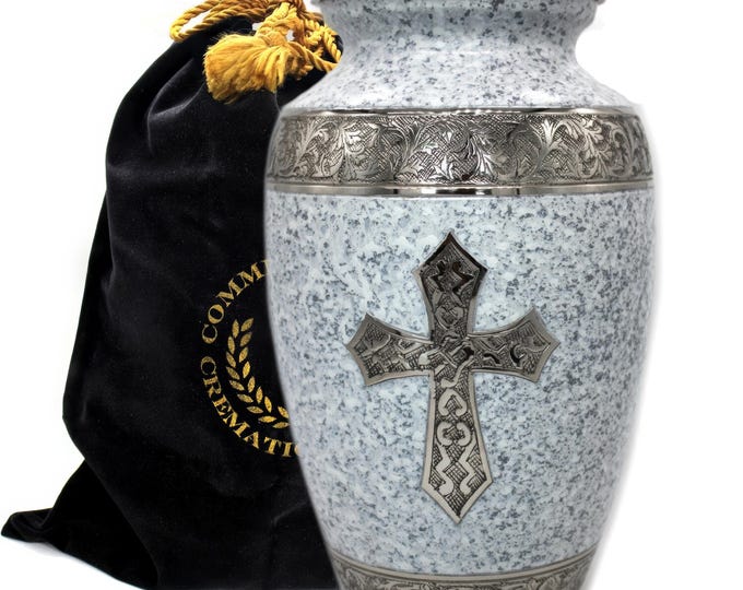 White Cremation Urn With Silver Cross: Religious Memorial Urn - Etsy