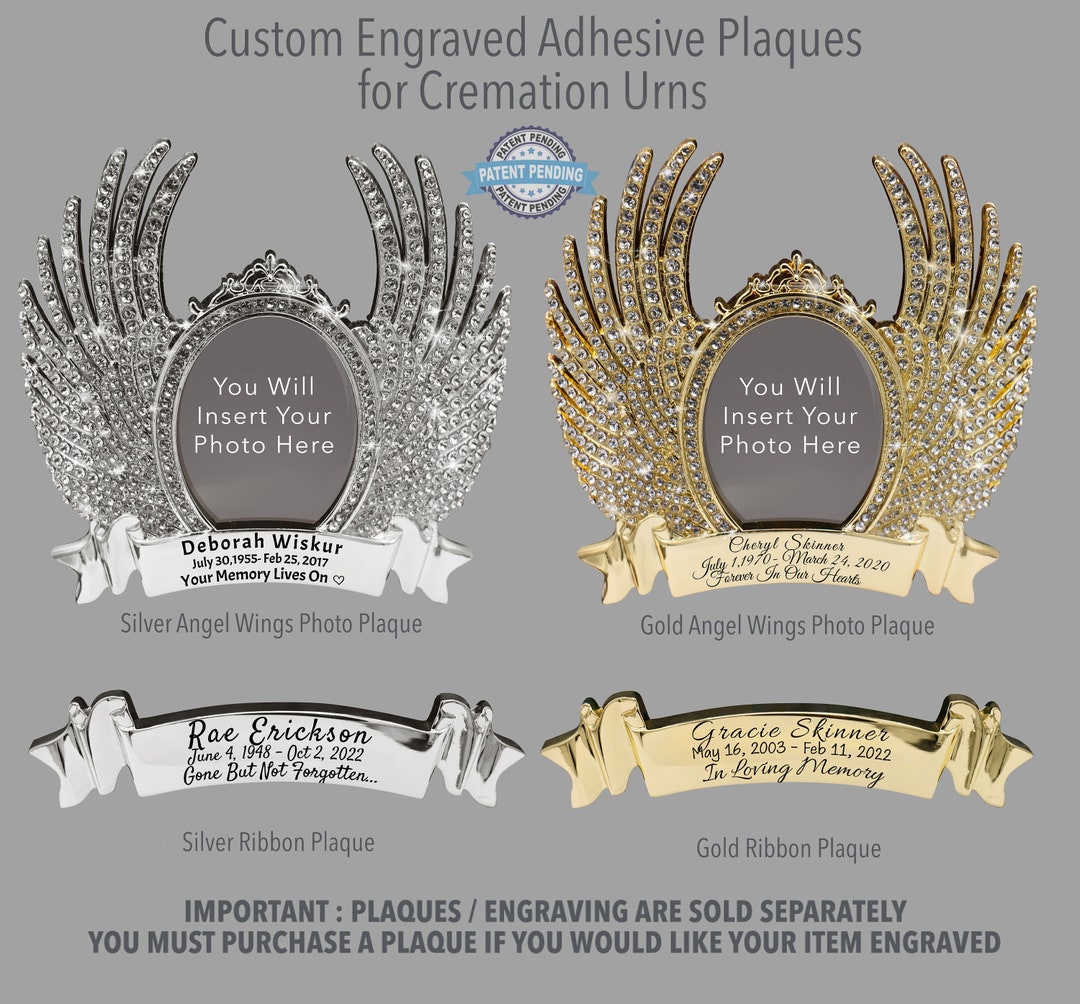 Custom Engraved Angel Wings Photo Plaque - Cremation Urn Adhesive Name ...