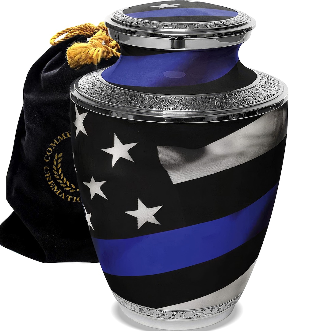 Thin Blue Line Cremation Urn: Patriotic Memorial Urn, Aluminum - Etsy