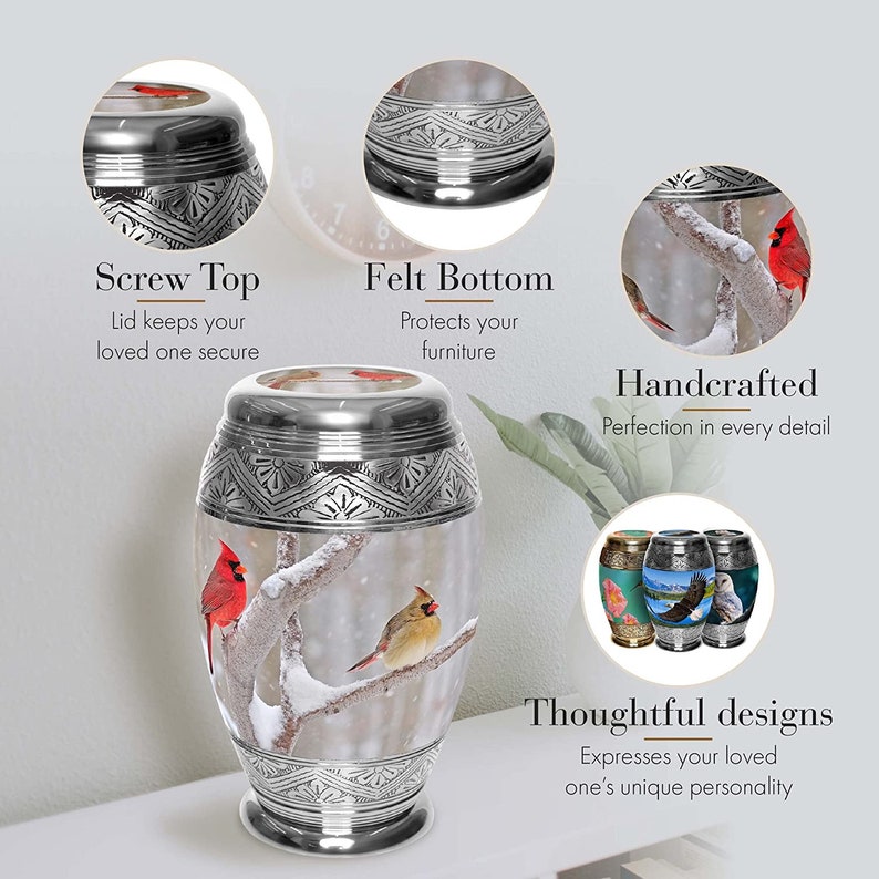 Cardinal Cremation Urn for Human Ashes Beautifully Handcrafted Metal ...