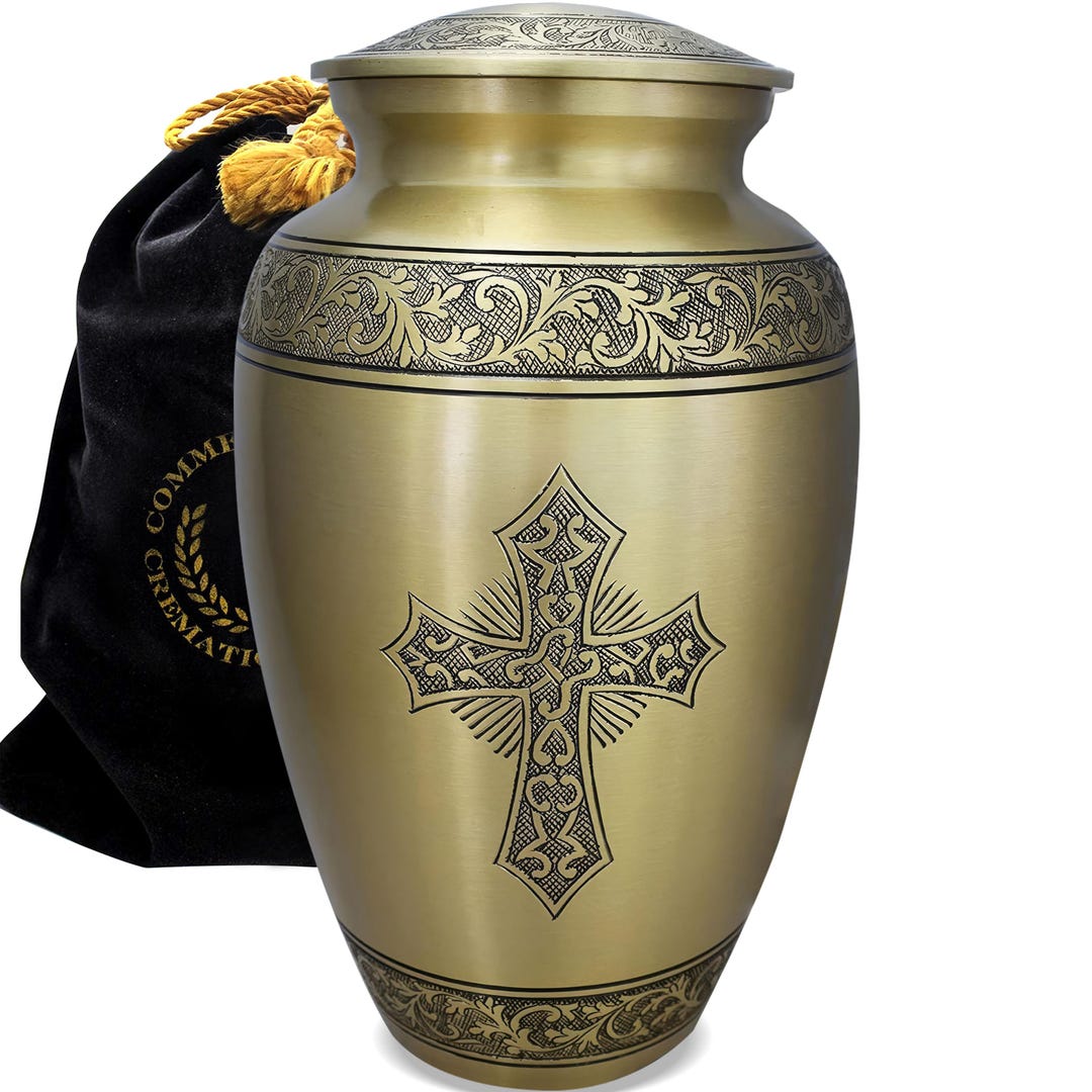 Gold Cross Cremation Urn: Hand Engraved Religious Urn - Etsy