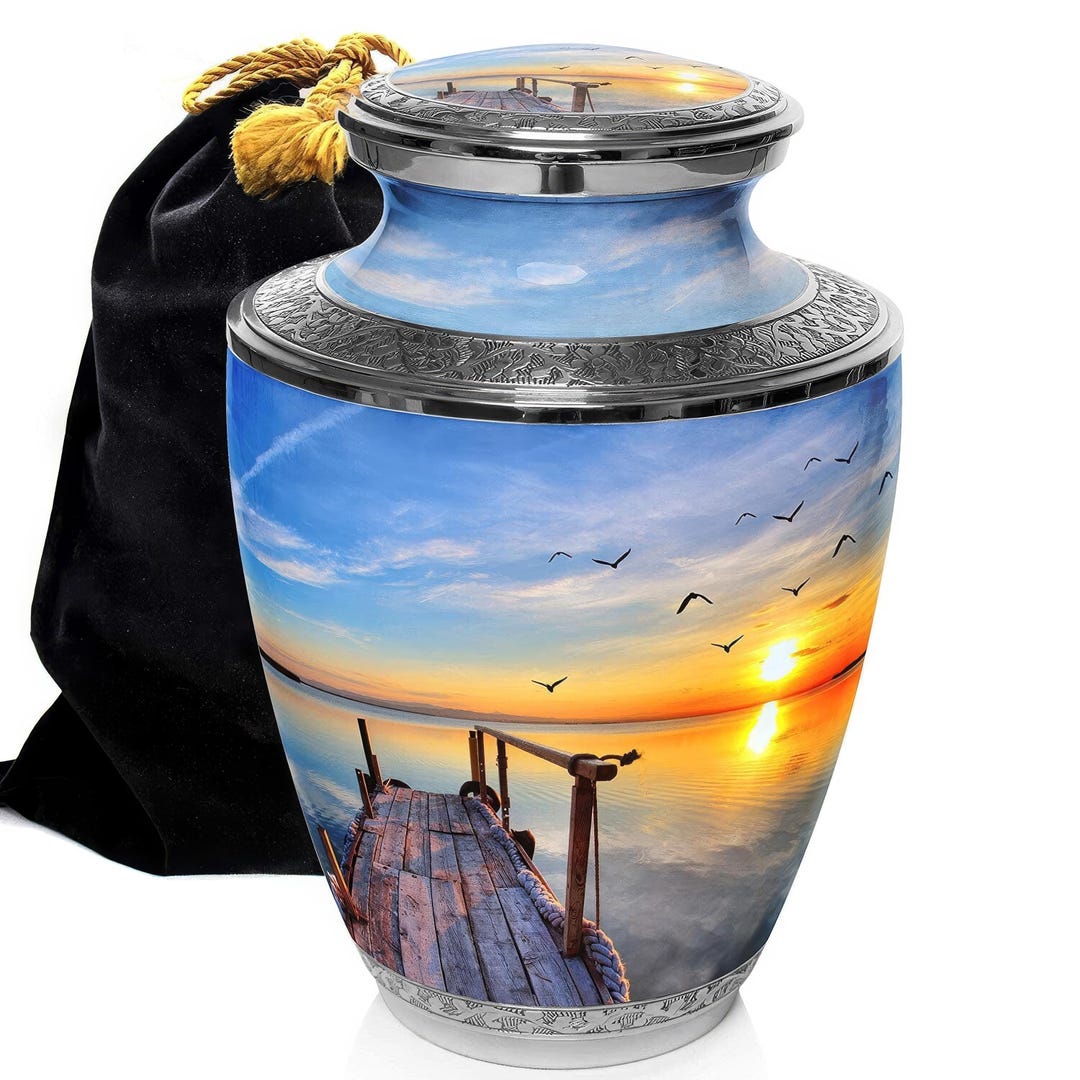 Sunset Cremation Urn Set: Dock of the Bay, Hand-engraved Aluminum - Etsy