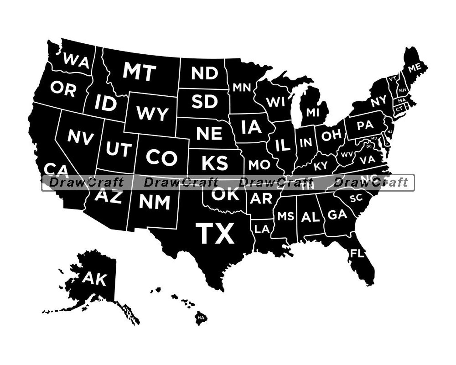 50 States Svg USA Map Svg US Map Svg 50 States Cut Files | Etsy