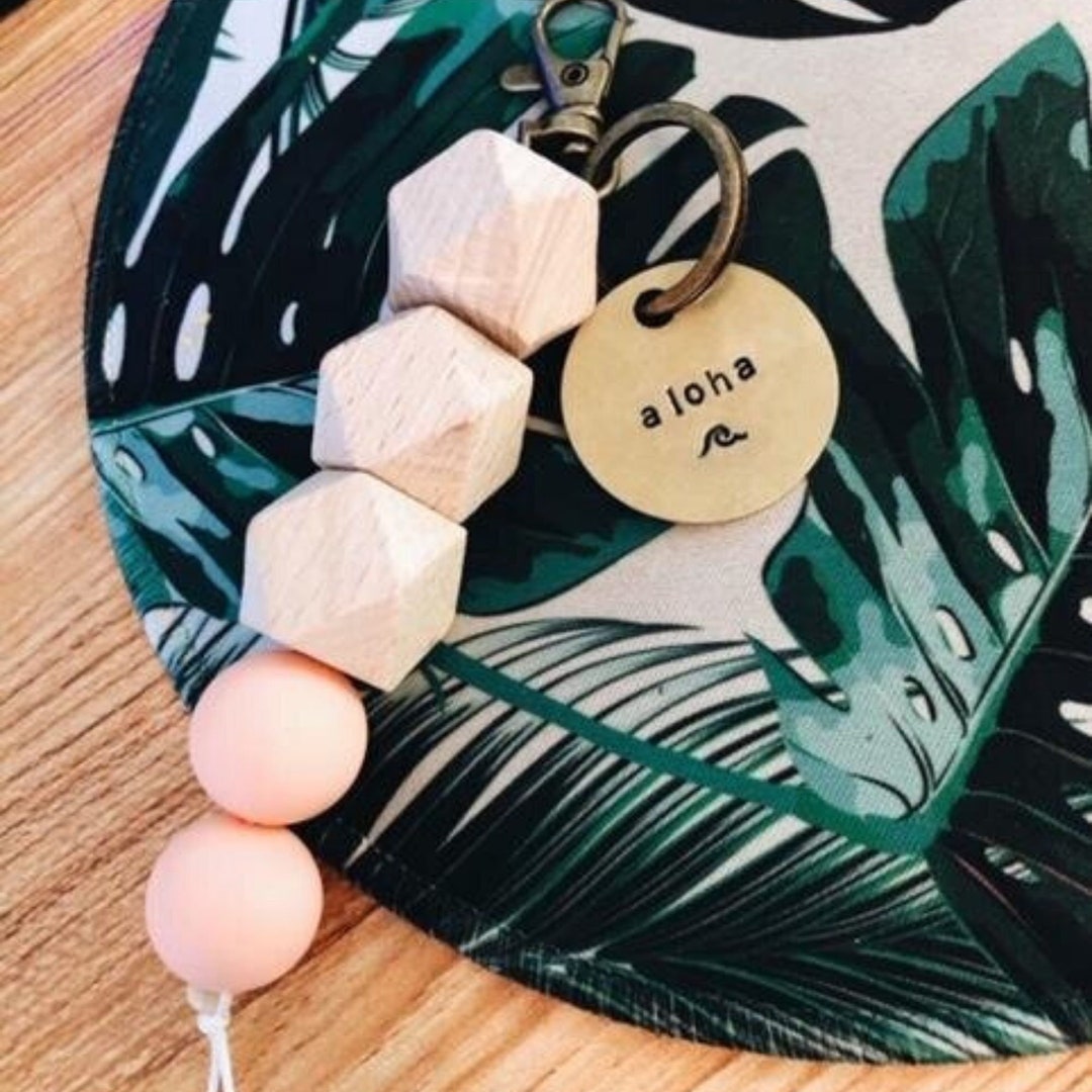 Aloha Key Chain Silicone Beads Wood Metal Stamped - Etsy.de