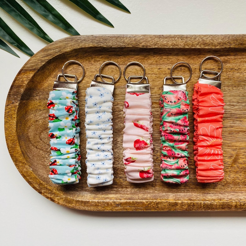 Fabric Scrunchie Wristlet Keychain Collection, Summer Keychain, Fruit ...