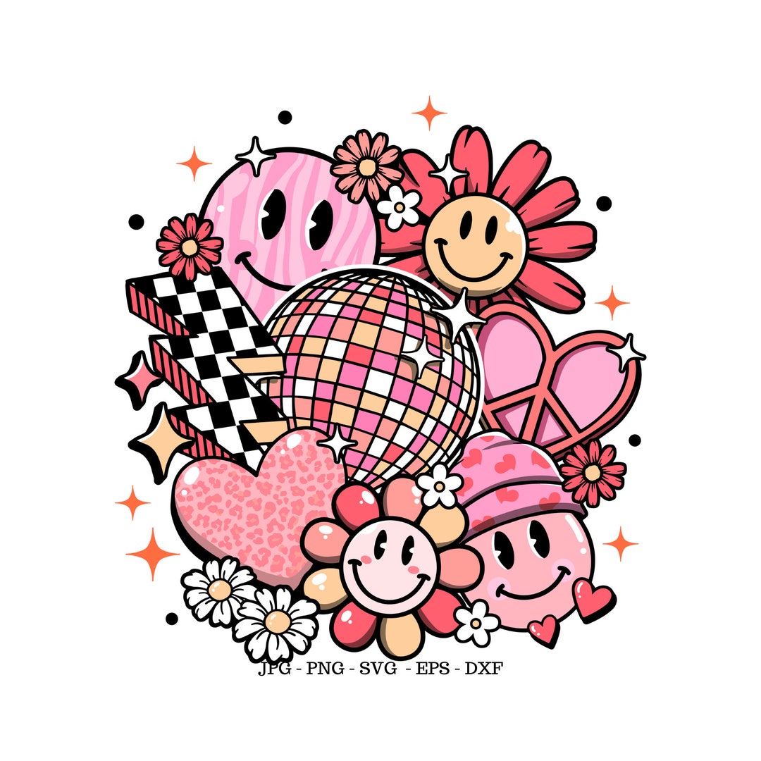 Groovy Smile Png, Groovy Sublimation, Happy Valentine's, Retro ...